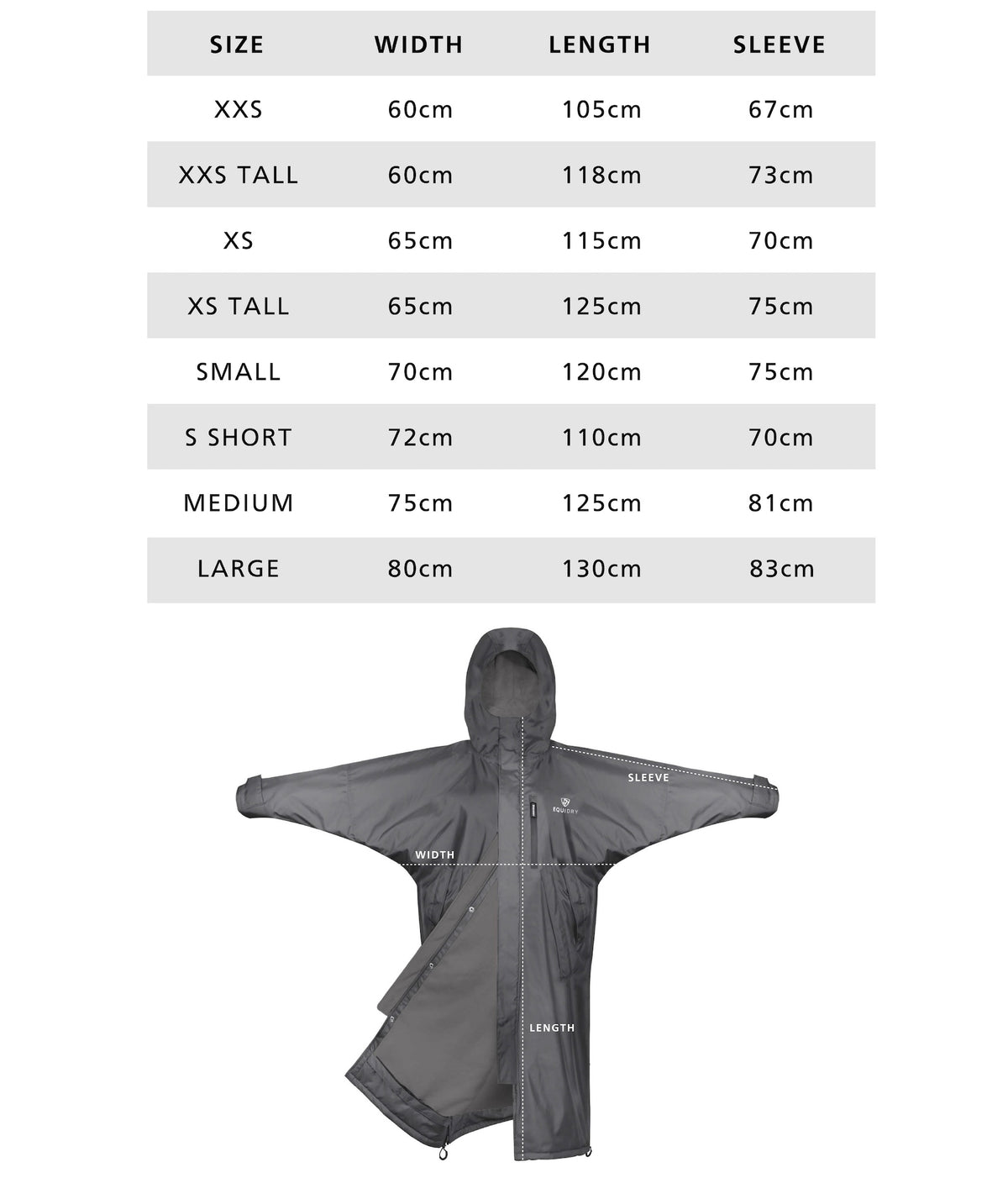 Drywalks Coat Measurements